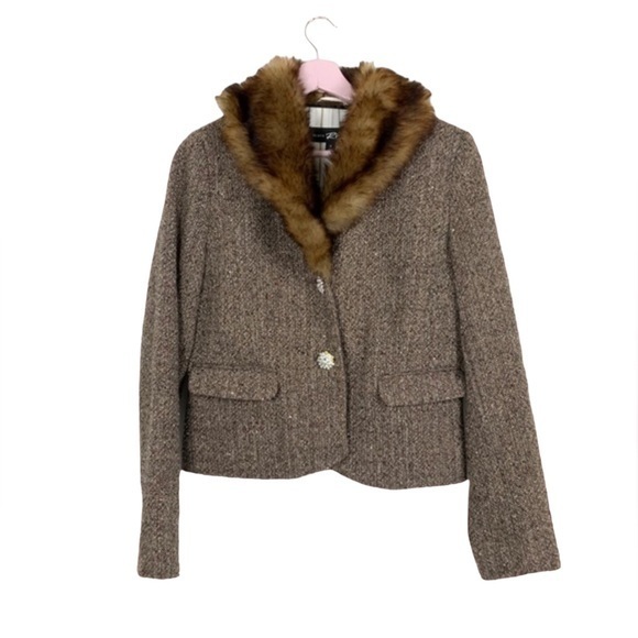 Black Rivet | Jackets & Coats | Black Rivet Tweed Faux Fur Collar Wool ...